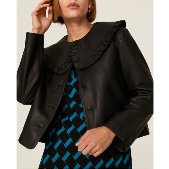 RIXO | Jackets & Coats | Rixo Debbie Eather Leather Goth Ruffle Collar ...